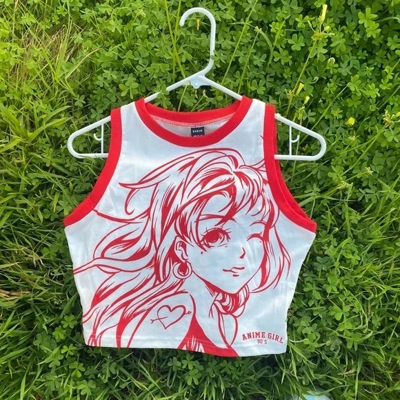 SHEIN | Tops | Shein Anime Girl 9s Red White Tank | Poshmark